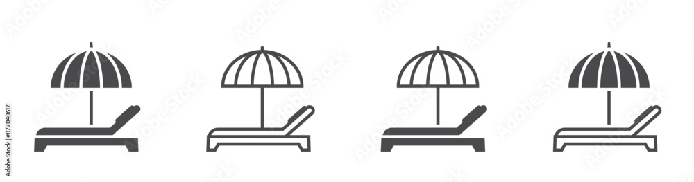 sun umbrella and sunbed icon set. vacation and sea beach symbols ...