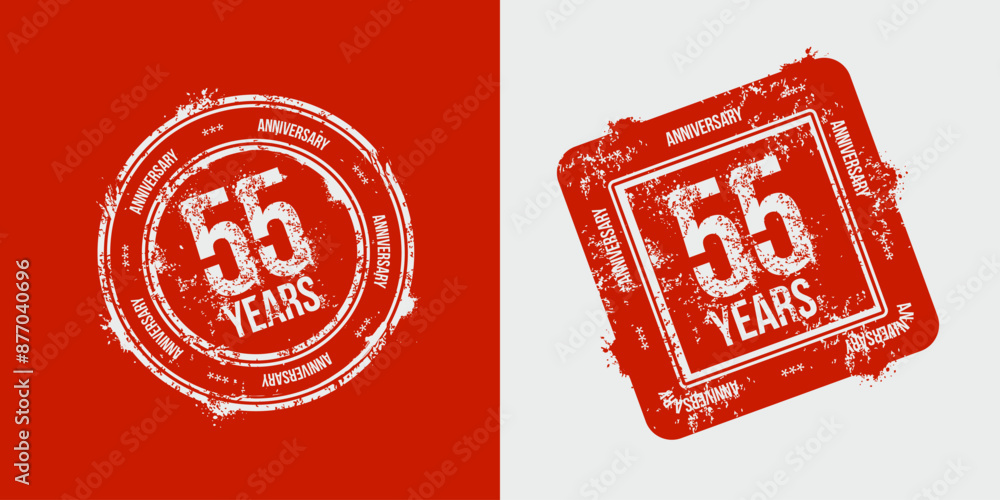 Group of 55th anniversary logos drawn as stamps, red frames for ...