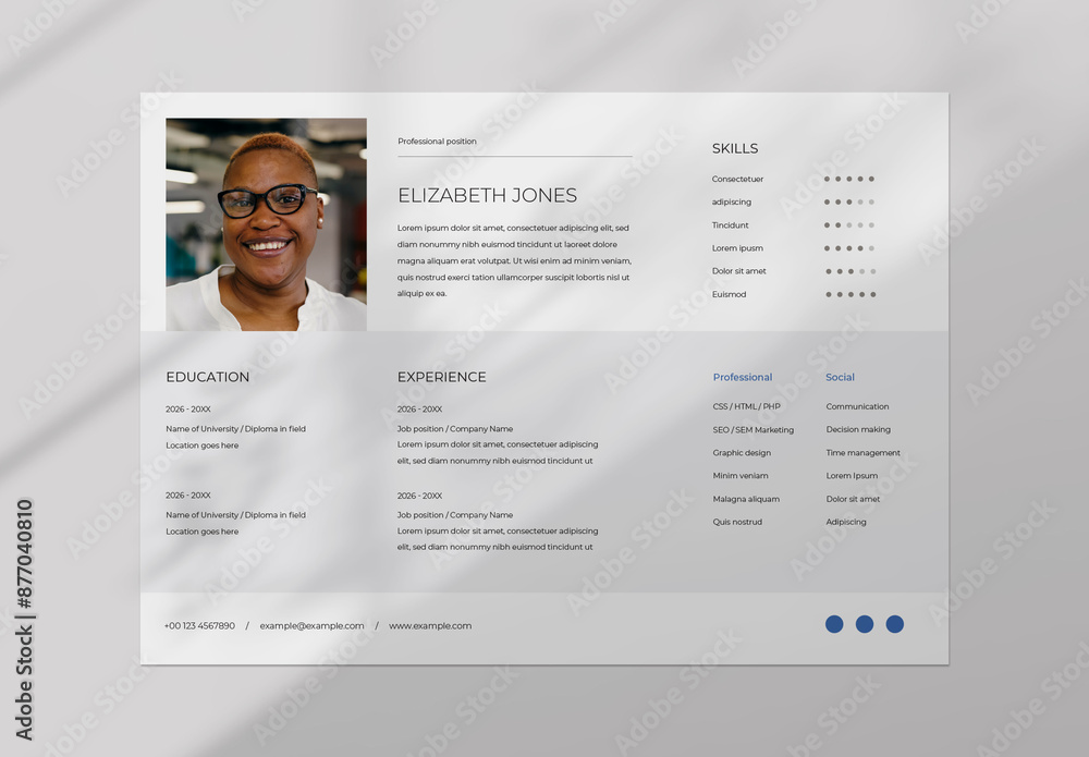 Clean Horizontal Resume Layout Stock Template | Adobe Stock