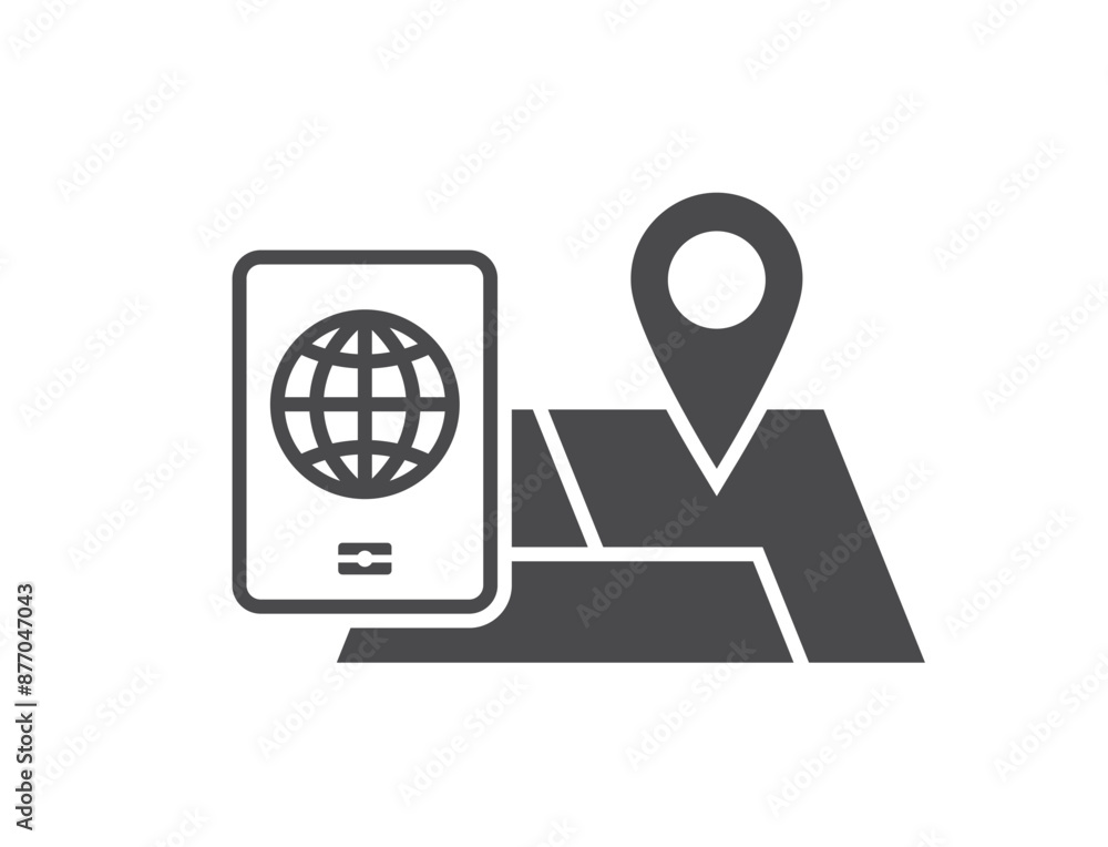 map with location pin and passport icon. travel, vacation and journey ...