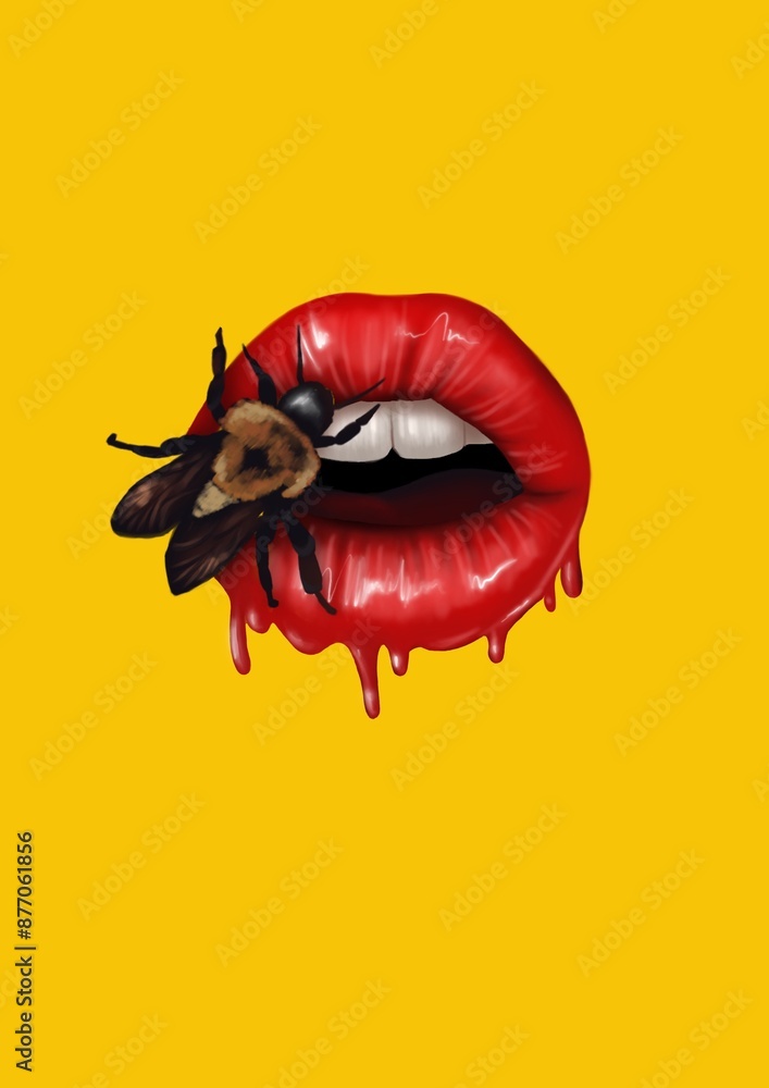 procreate illustration lips bee drawing Stock Illustration | Adobe Stock