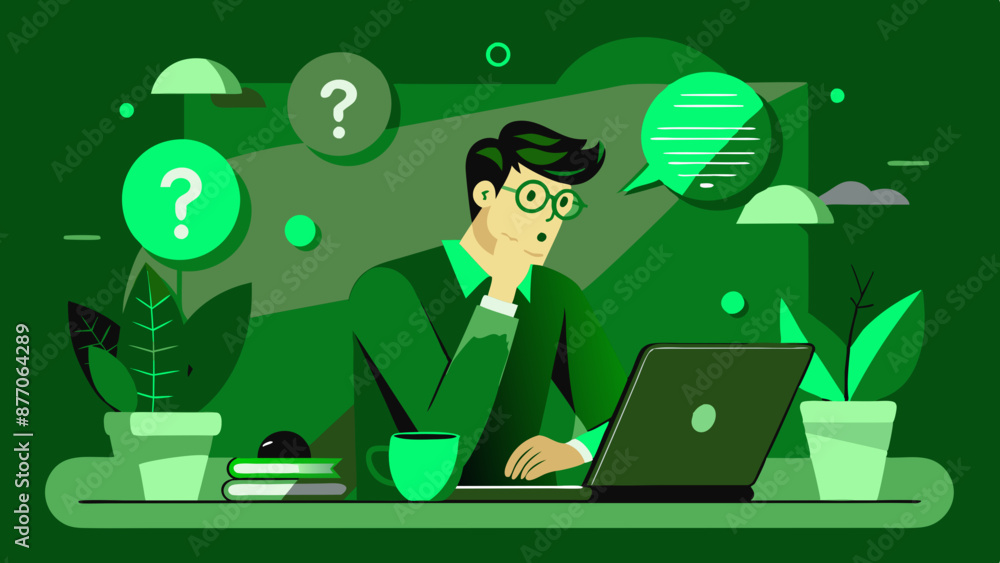 Client thinking how to solve his problems in front of the laptop ...