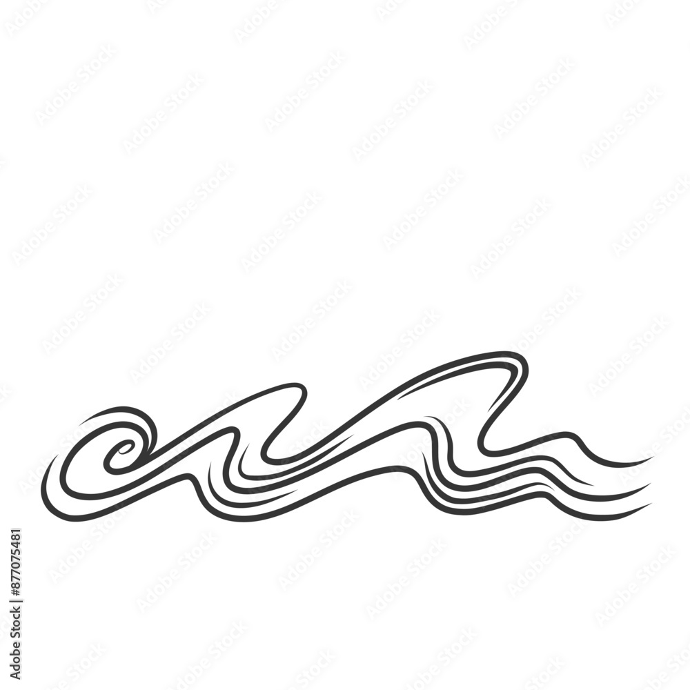 Small waves of sea or ocean icon, doodle ripples. Retro simple water ...