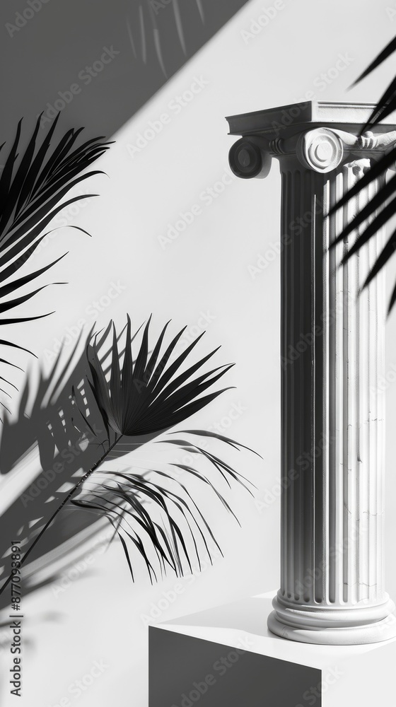 Minimalistic black and white illustration of a classical column with ...