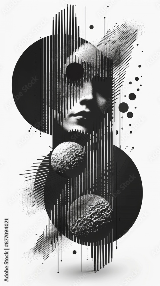 Abstract illustration featuring a woman's face integrated with ...