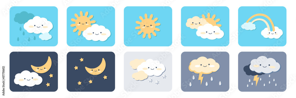 Cartoon weather characters depicting various weather conditions ...