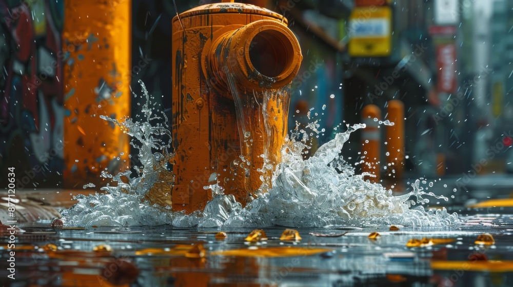 Water Splashing from Broken Fire Hydrant. Close-up of water gushing ...