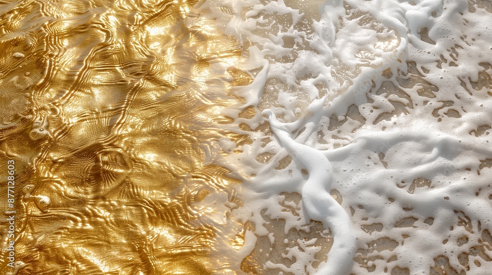 Foto de Golden water waves meeting frothy white foam texture background ...
