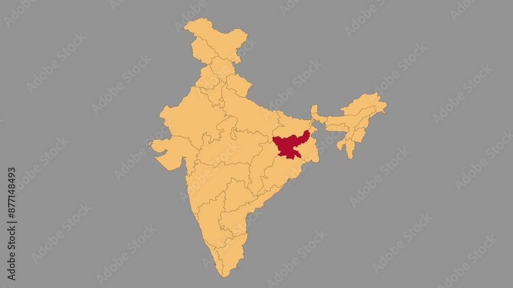 Jharkhand map animated video. Map Highlighted on the India map with ...