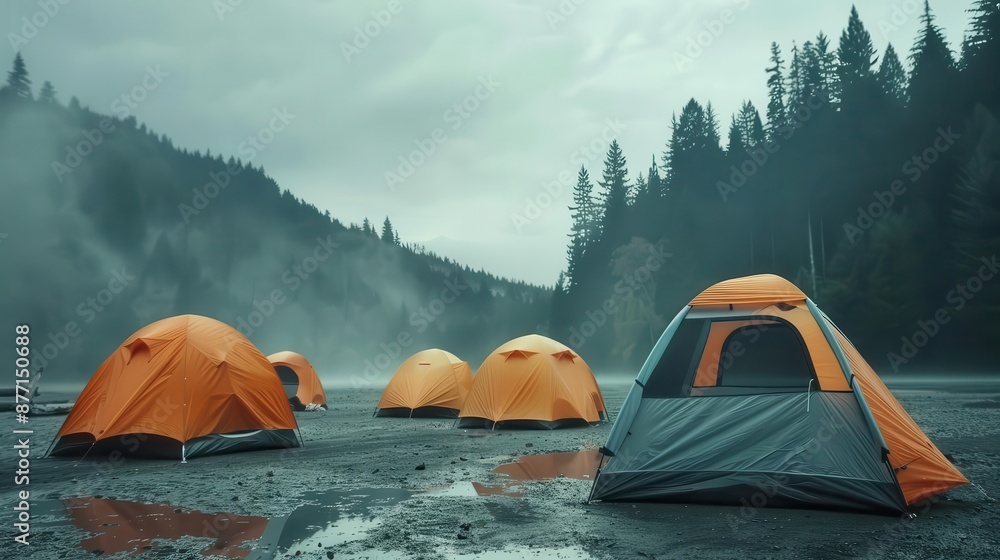 Transform the traditional camping scene into a surreal dystopian ...
