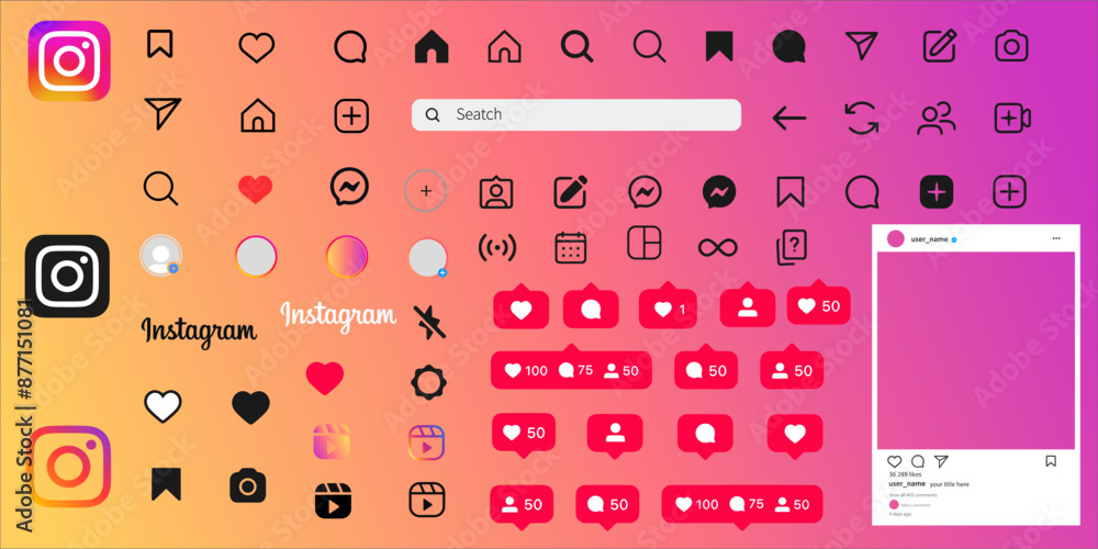 Instagram icons collection set. social media icon like, comment, share ...