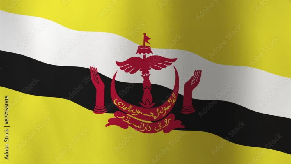 Flag of Brunei, 4K Seamless Loop Animation. Bruneian Flag 3D Flowing ...