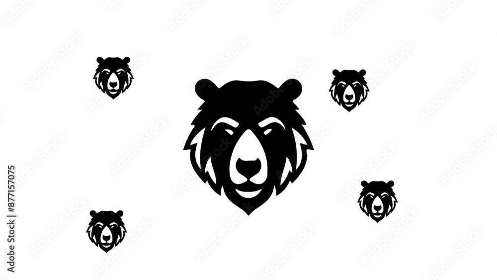 Zoom in and out animation the bear head symbol. Large black symbol in ...