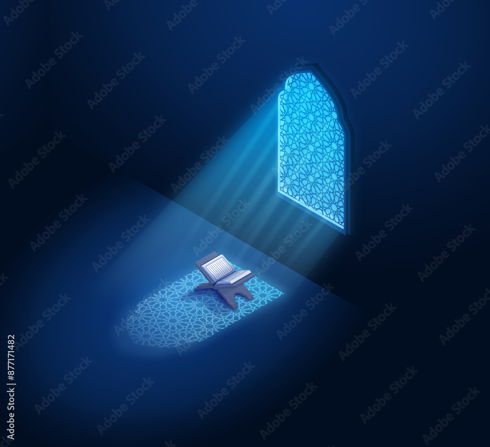 Isometric Masjid window night light ray shinning through - and opened ...
