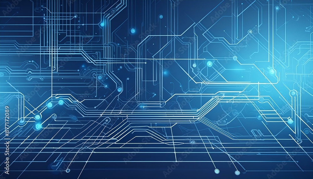Minimalistic digital blueprint background with abstract circuit diagrams, ideal for ...