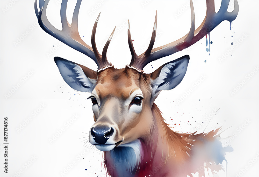 Minimalist watercolor study of a deer's head and neck, subtly detailed ...