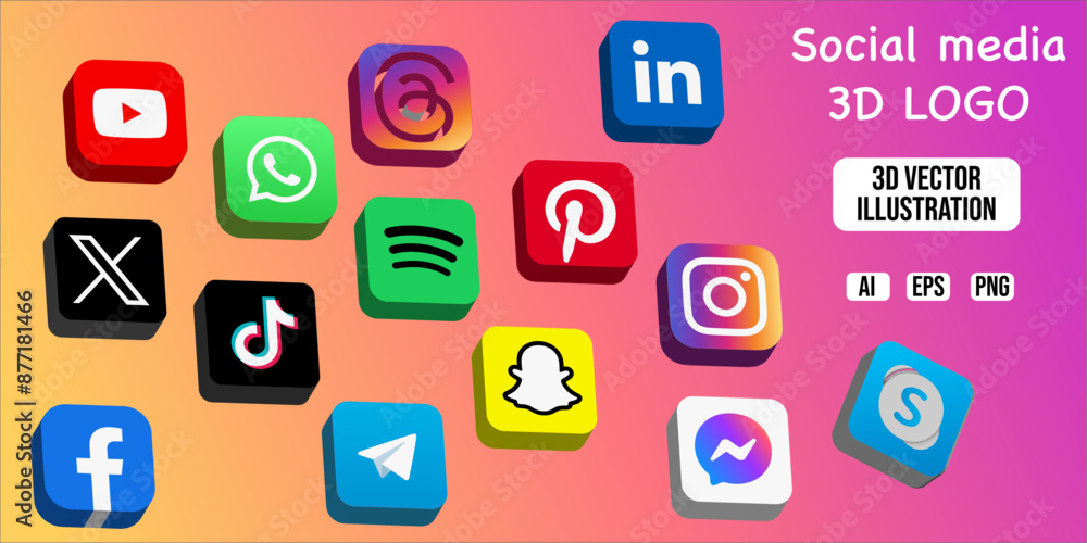 3d Social Media Icons Button Social Media Logo 3d Youtube Pinterest