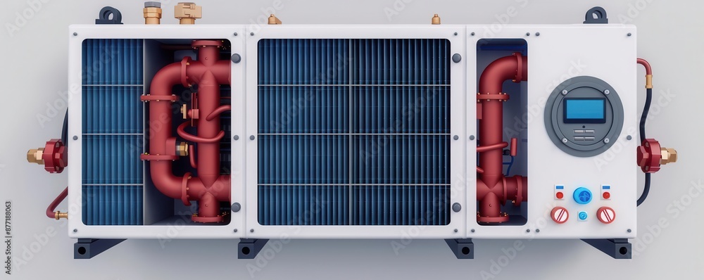 Cross-section of a condenser unit, detailed parts view, flat design ...