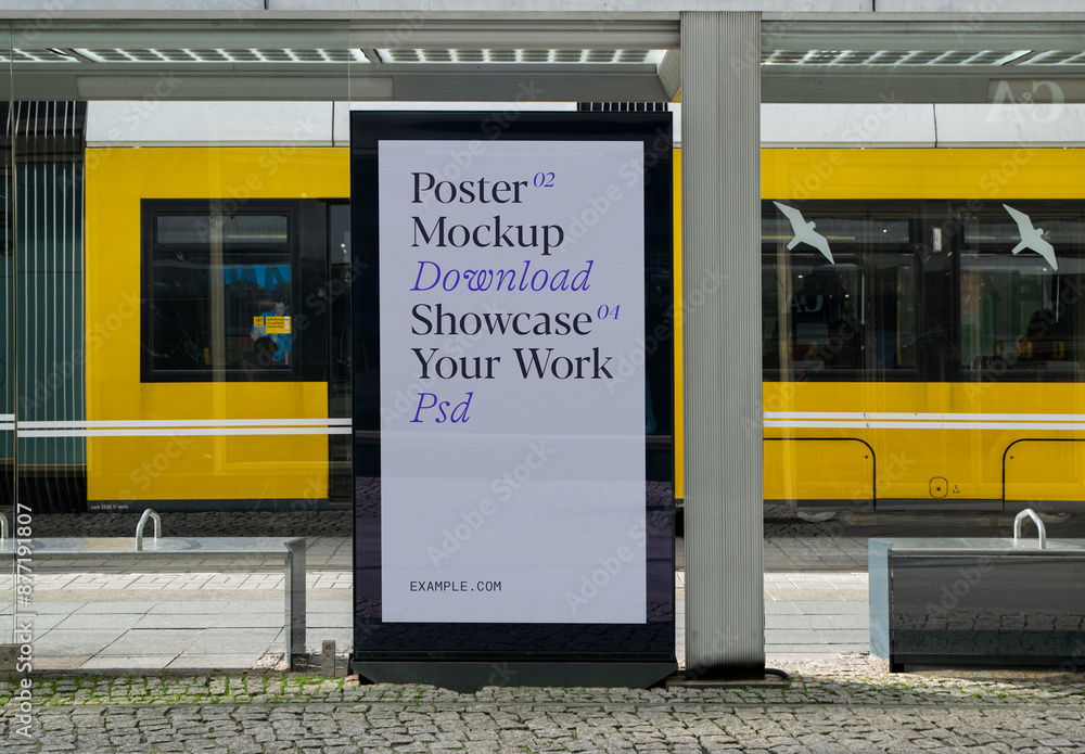 Citylight Poster on Tram Stop Mockup Stock Template | Adobe Stock