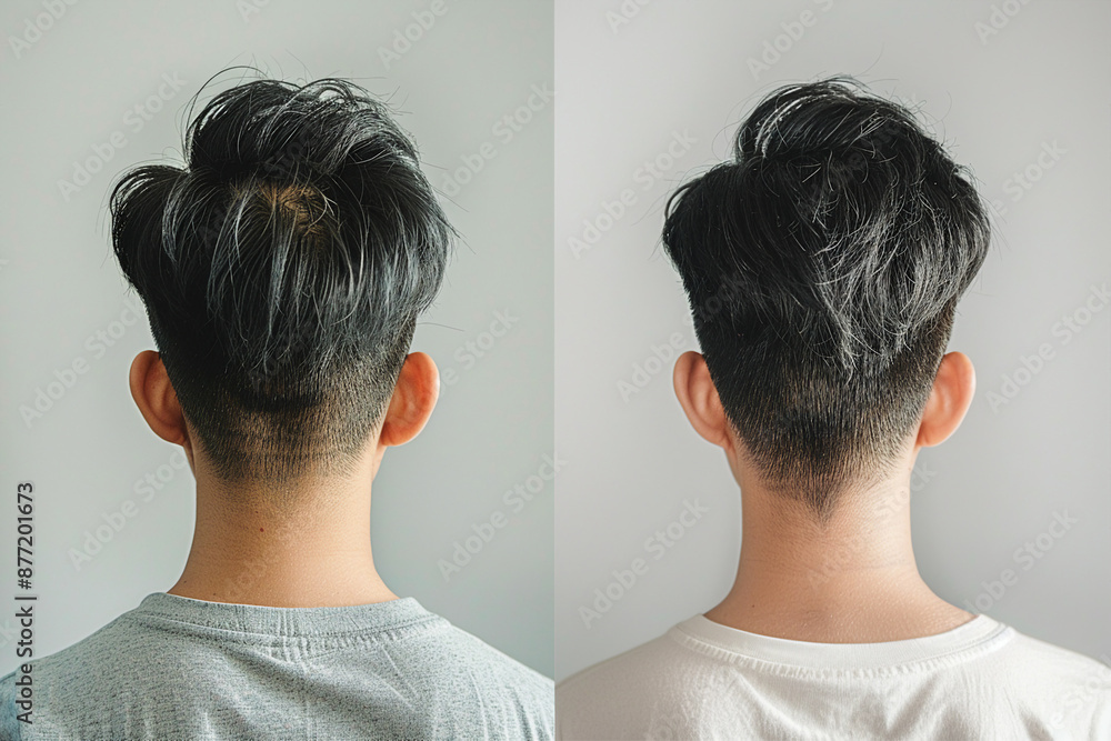 Generative AI collage two photos of male before after anti hair loss ...