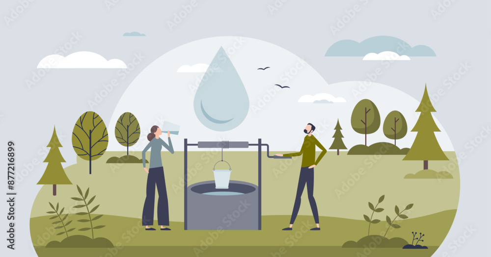 Clean drinking water as pure underground resource tiny person concept ...