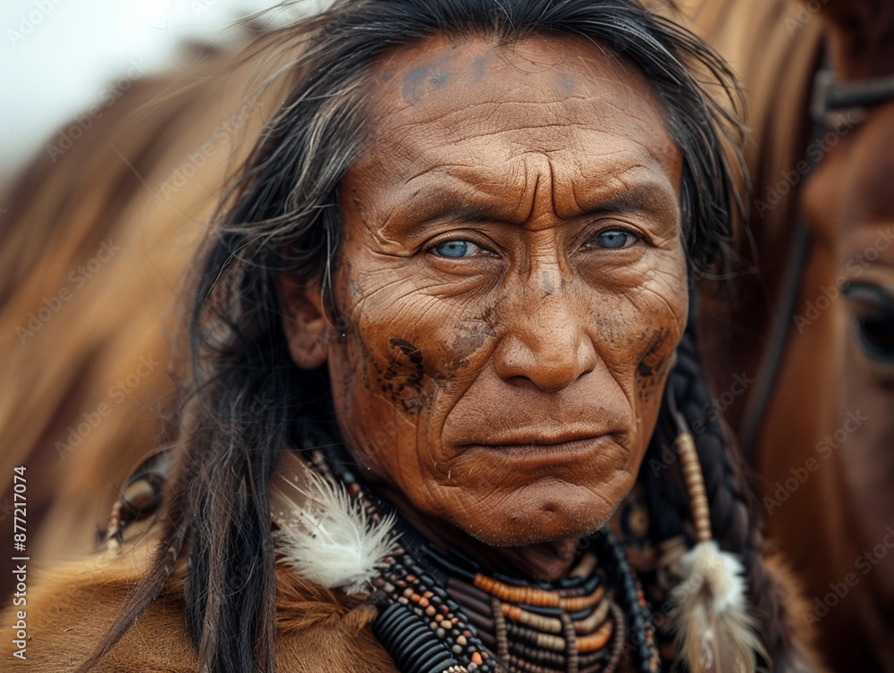 Typical Indian from the Wild West with traditional clothing, ai ...