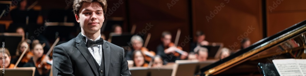 Classical Musician in Suit Posing Confidently in Front of the Camera ...
