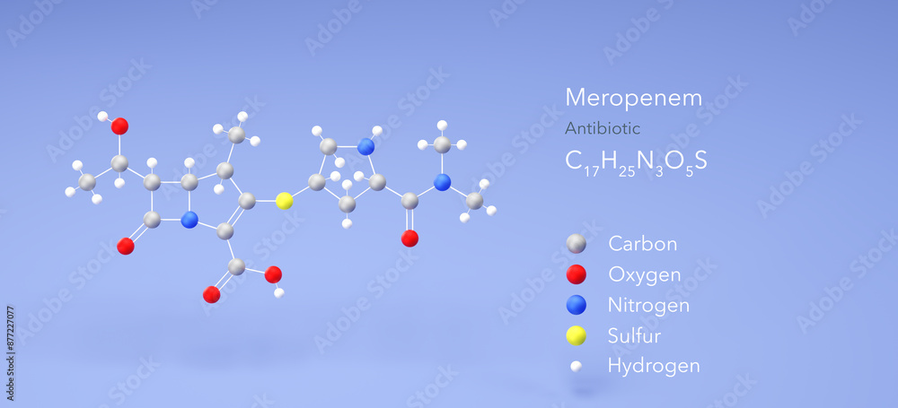 meropenem molecule, molecular structure, antibiotic, 3d model ...