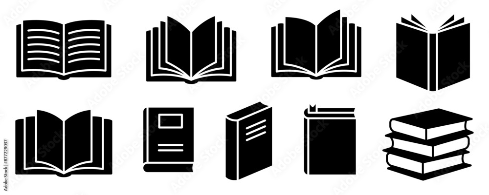 Open close book black line icons. Literature book logo. Textbook ...