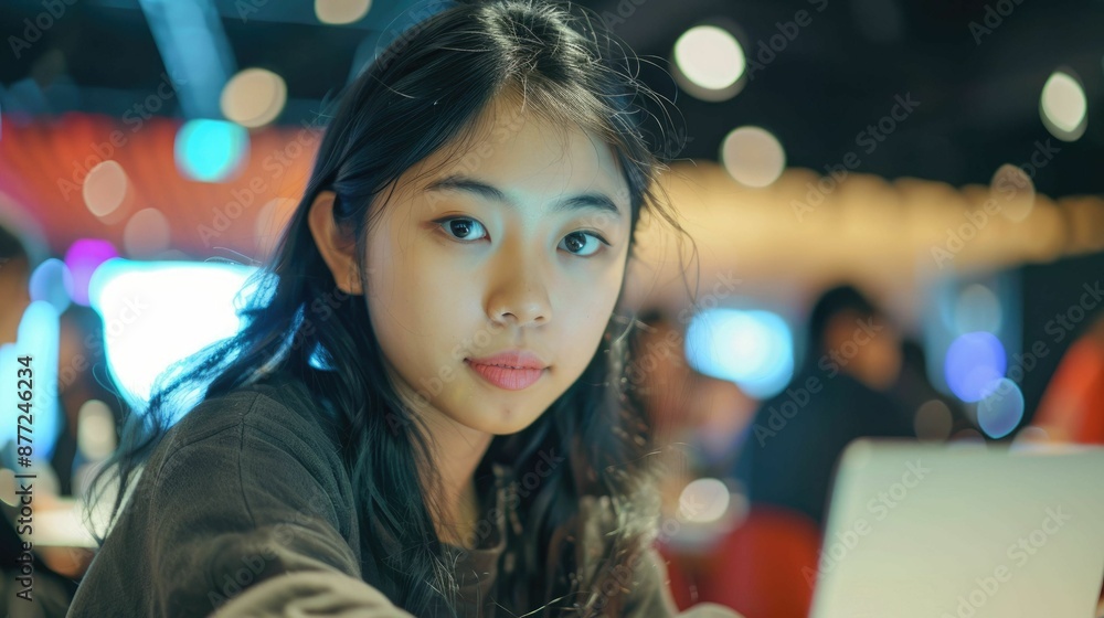 The Picture Of The East Asian Girl Is Working As The Coding Programmer Inside The Office And