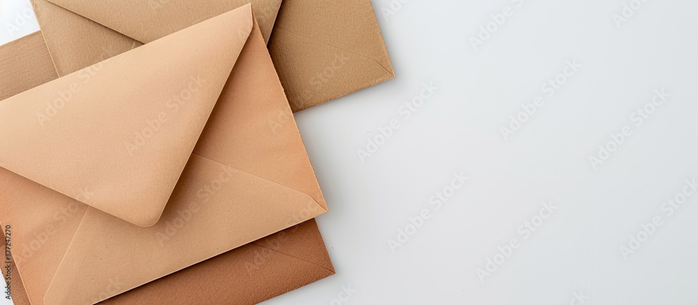 Envelopes in brown colors contrast against a white background in the ...