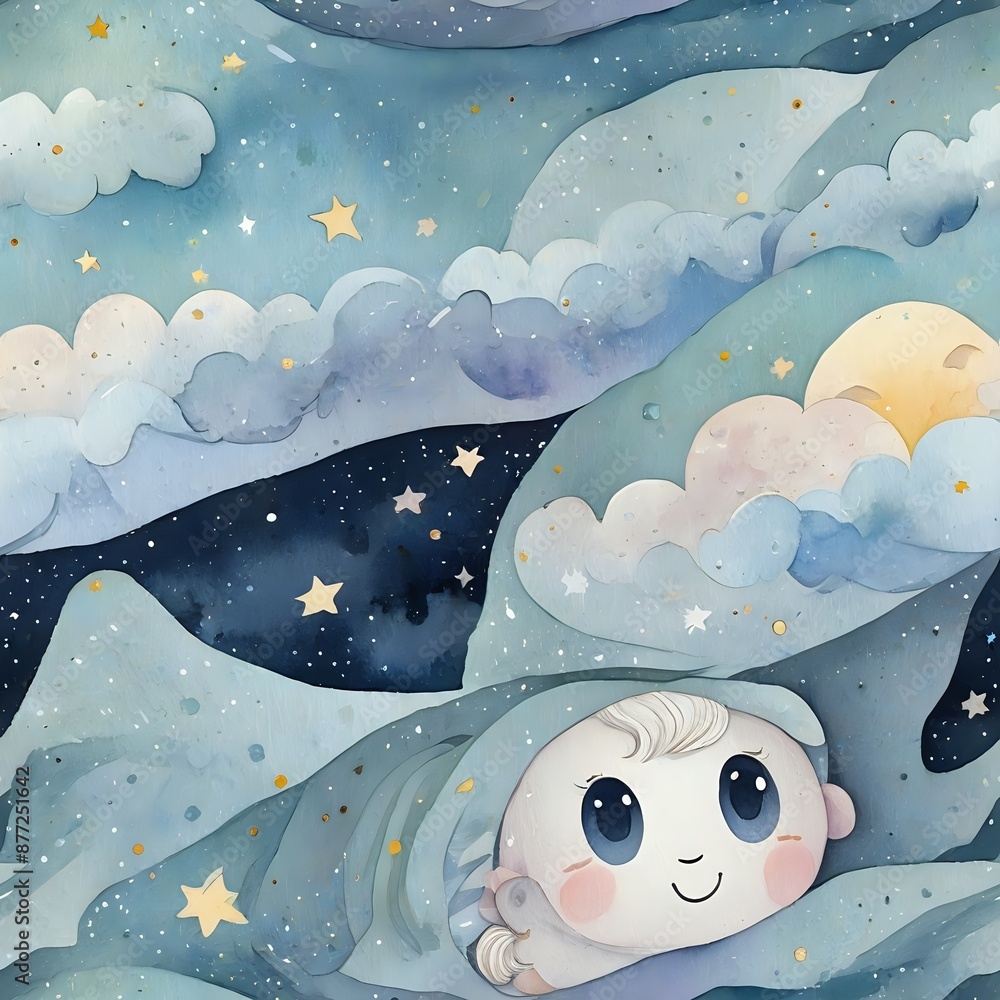 Fantasy Illustration of a Cute Cartoon Bunny Snuggled in a Blanket ...