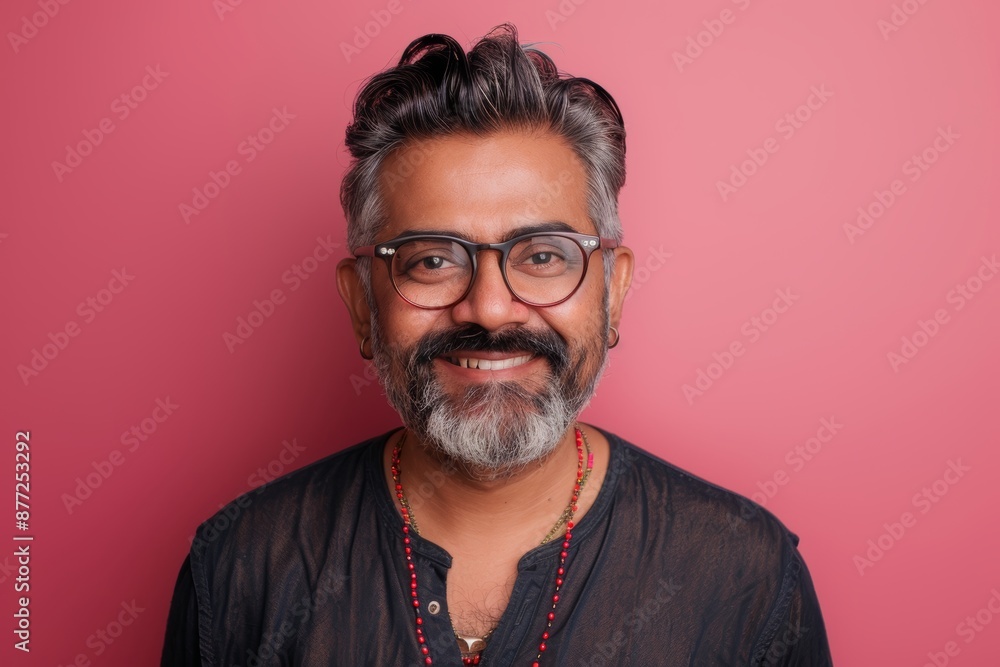 Portrait of a satisfied indian man in his 40s donning a trendy cropped ...