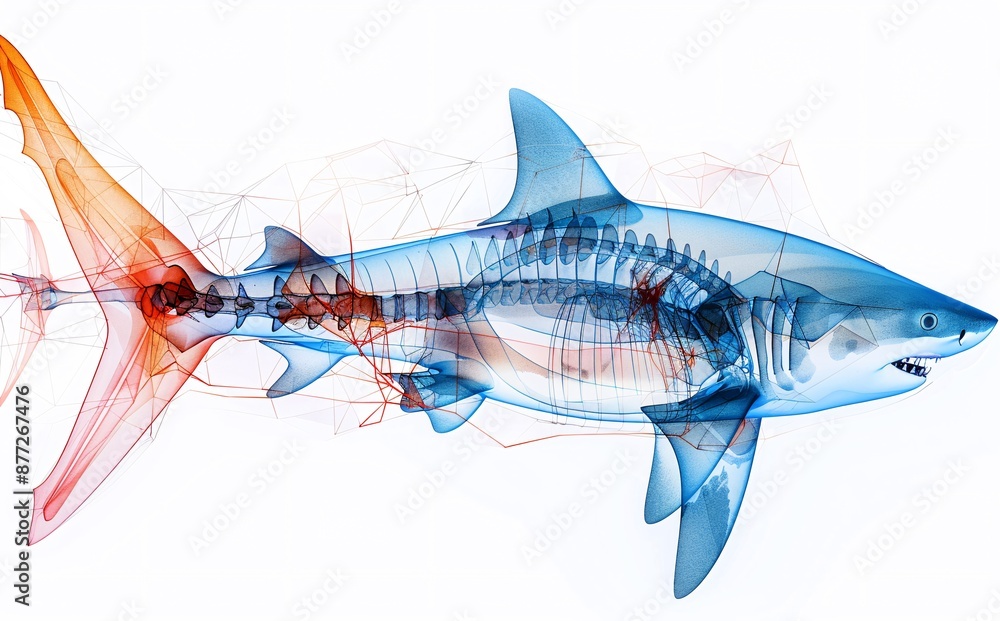 Highly Detailed Digital X-ray Art of Shark Anatomy with Transparent ...