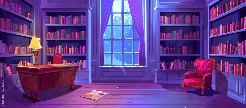 Cartoon modern classroom with a desk for the teacher and a student, a ...