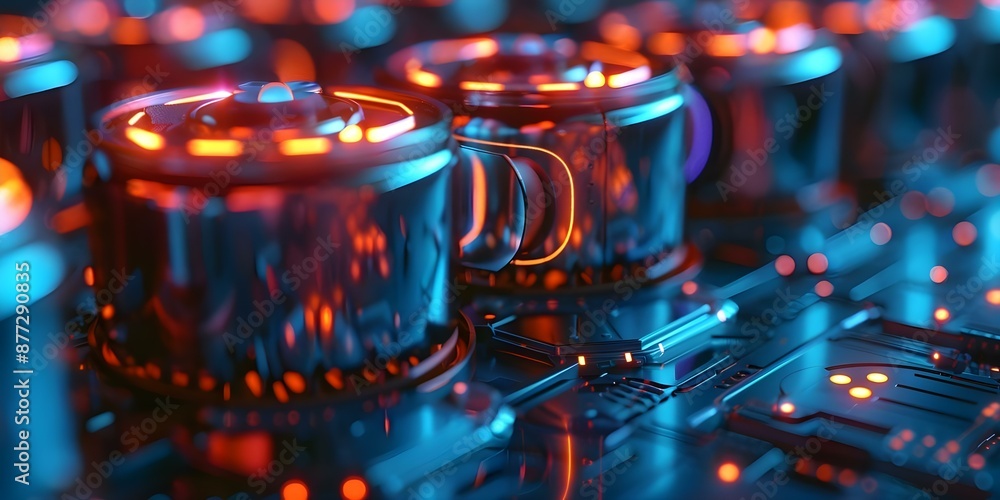 3D illustration showing lithium ion battery operation with ions moving ...