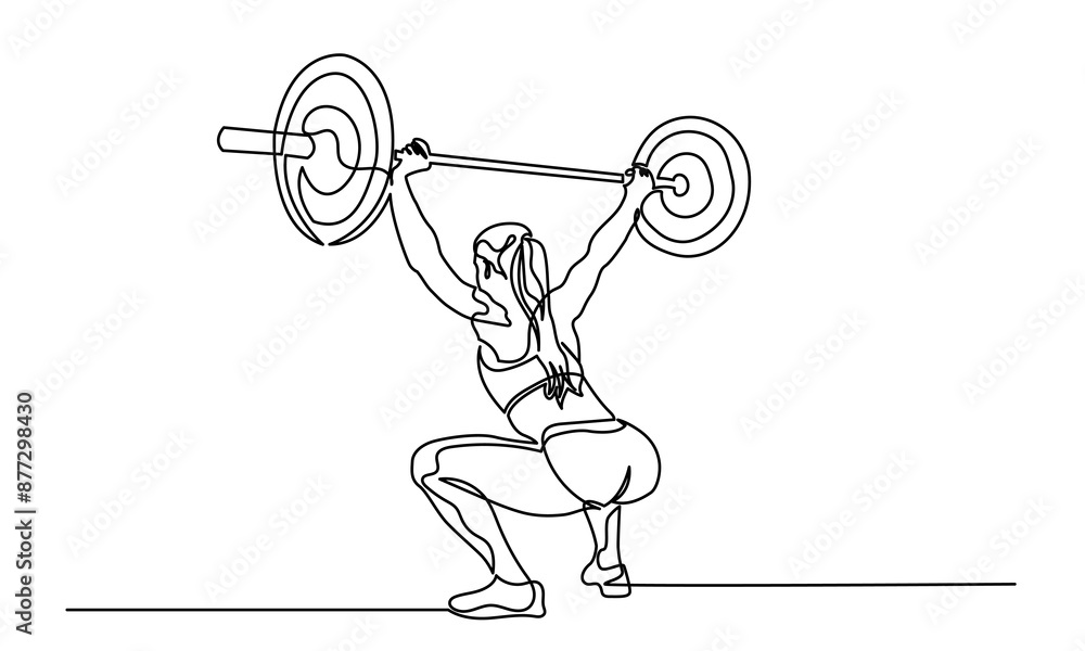 Woman Fitness workout exercise back side view Continuous line drawing ...