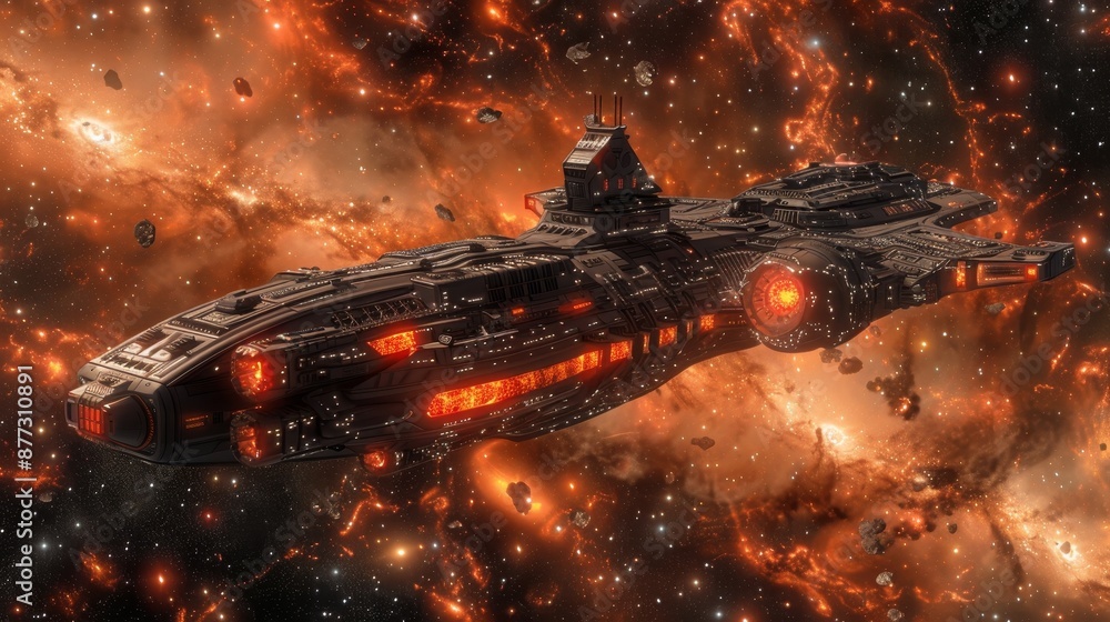 Deep space alien battleship on galactic starfield Stock Illustration ...