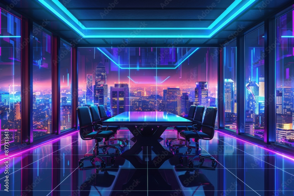 This is an animatic of a blue neon lighting background and a modern ...