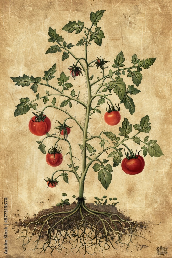 Educational Poster of Tomato Plant Anatomy with Detailed Labels for ...
