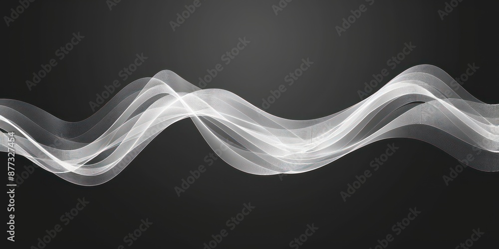 A white wave line design element isolated on a black background ...