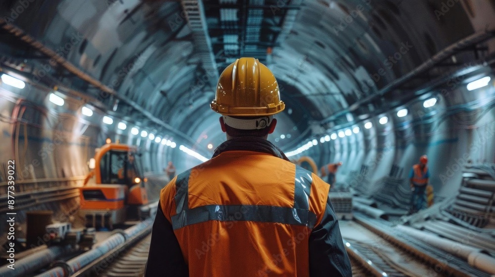 Engineer in underground metro system, overseeing construction of new ...