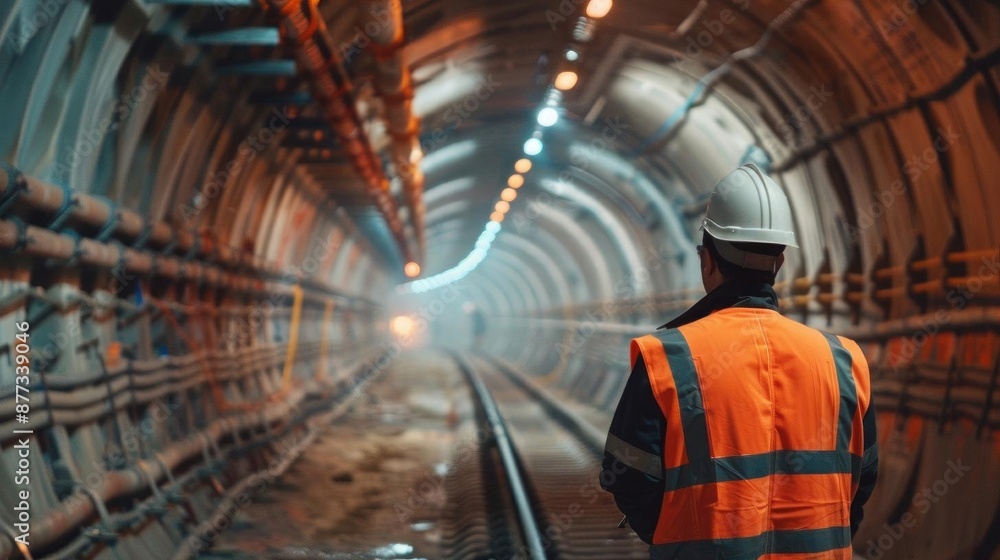 Engineer in underground metro system, overseeing construction of new ...