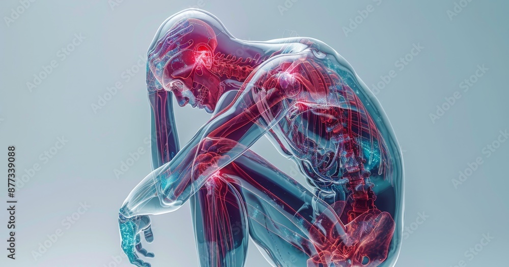 X-ray of human body showing pain and discomfort in head and torso Stock ...