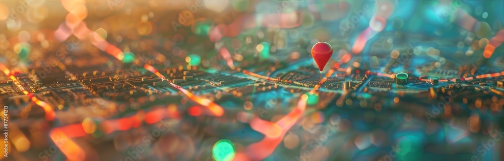 Locate yourself on a map with routes. A concept background showing a ...