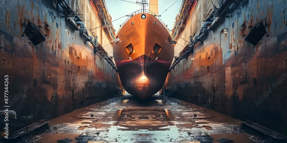 Tanker in dry dock for hull repairs. Concept Ship Maintenance, Dry ...