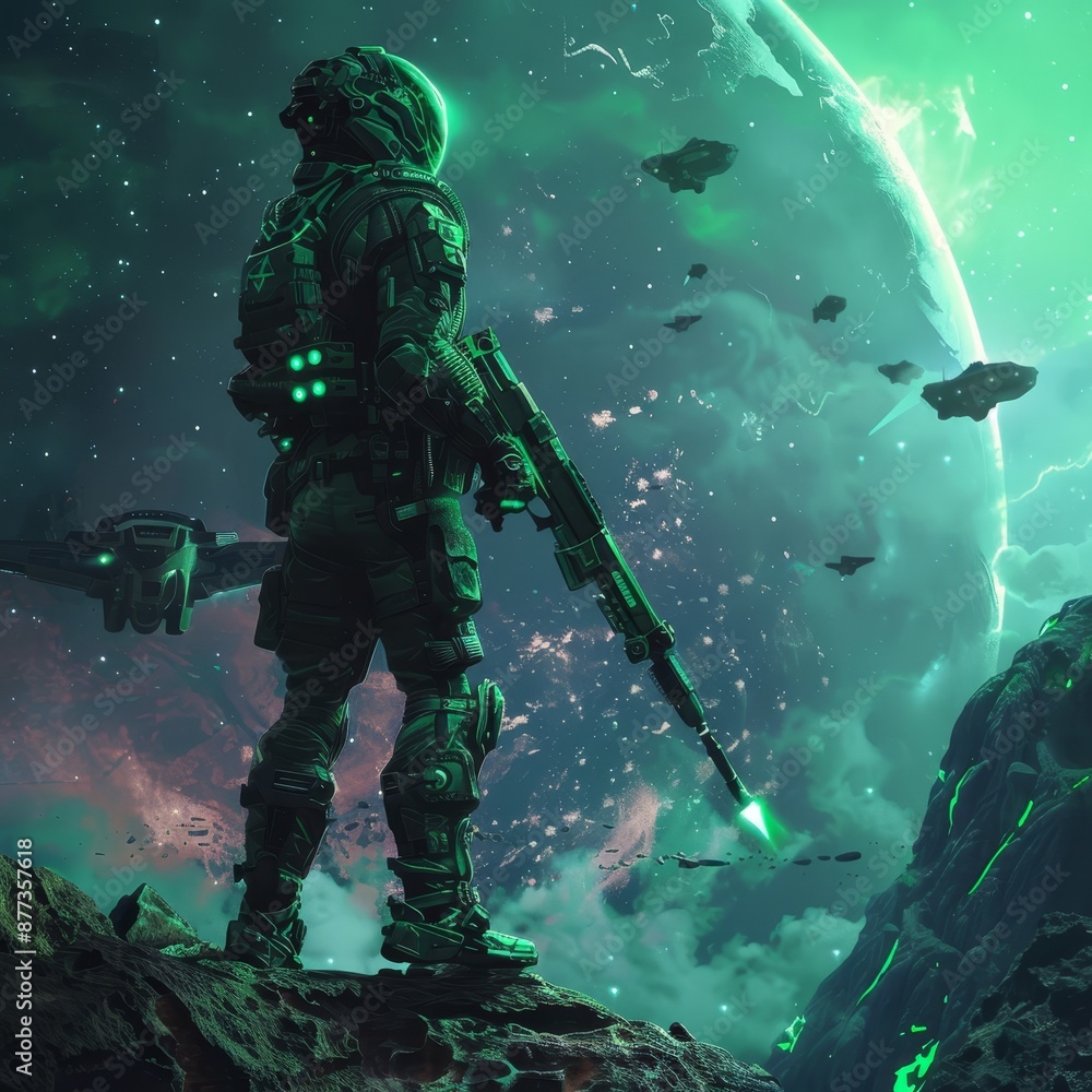 Animated 3D illustration of skeleton military astronaut warrior rising ...