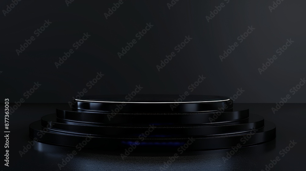 Rendering of glowing blue futuristic podium on abstract sci fi ...