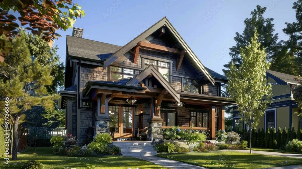 Craftsman Style House with Gable Roof: Create a prompt for a photo ...