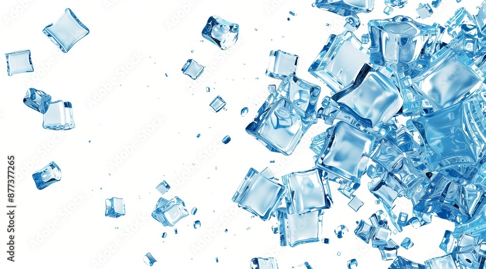 Ice cubes falling on white background, illustration, png format, high ...